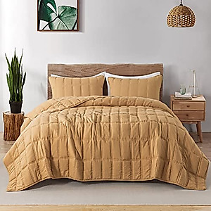 PALASSIO Yellow Quilt Twin Size Bedding Sets with Pillow Sham, Lightweight Soft Bedspread Coverlet, Quilted Thin Blanket Comforter Bed Cover for All Season Spring Summer, 2 Pieces, 68x90 inches