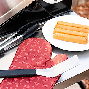 Funny Heat Resistant Oven Mitt Pot Holder Glove - Kitchen Gift for Women and Men - Cooking, Baking, BBQ and Animal Lovers (Grill Master)