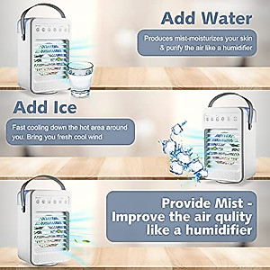 Portable Air Conditioner Fan, Small Air Conditioner Household Cooling Spray Fan-4 Fan Speeds, Multiple Light Colors， Duration 8h, USB Desktop Cooling Fan for Home, Bedroom, Indoor, and Office