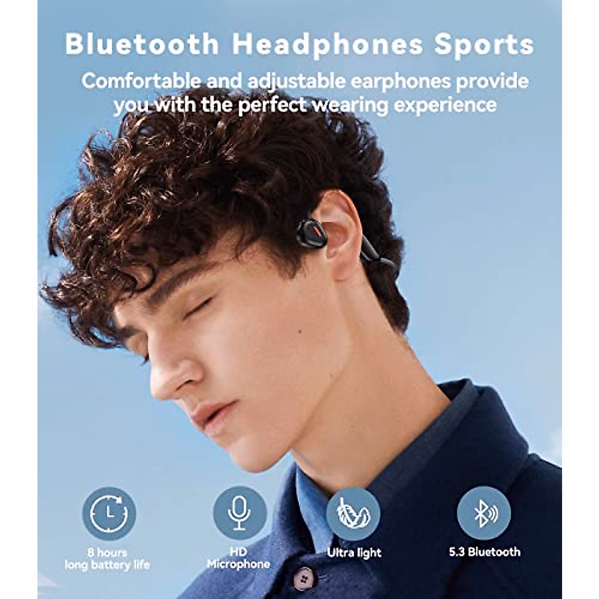 Open Ear Headphones, QODISA Wireless Air Conduction Headphones with Mic, Sport Headphones Bluetooth 5.3 IPX6 Waterproof Music Call-answering Lightweight for Running Workout Hiking Driving Cycling