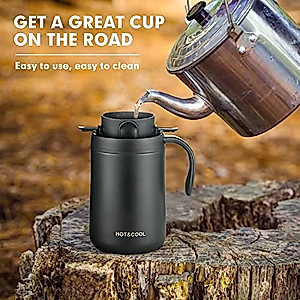 TEBICOO 16oz Camping Coffee Maker Pour Over Coffee Maker Set with Stainless Steel Coffee Mug + Collapsible Pour Over Coffee Filter - for Travel Camping Offices Backpacking