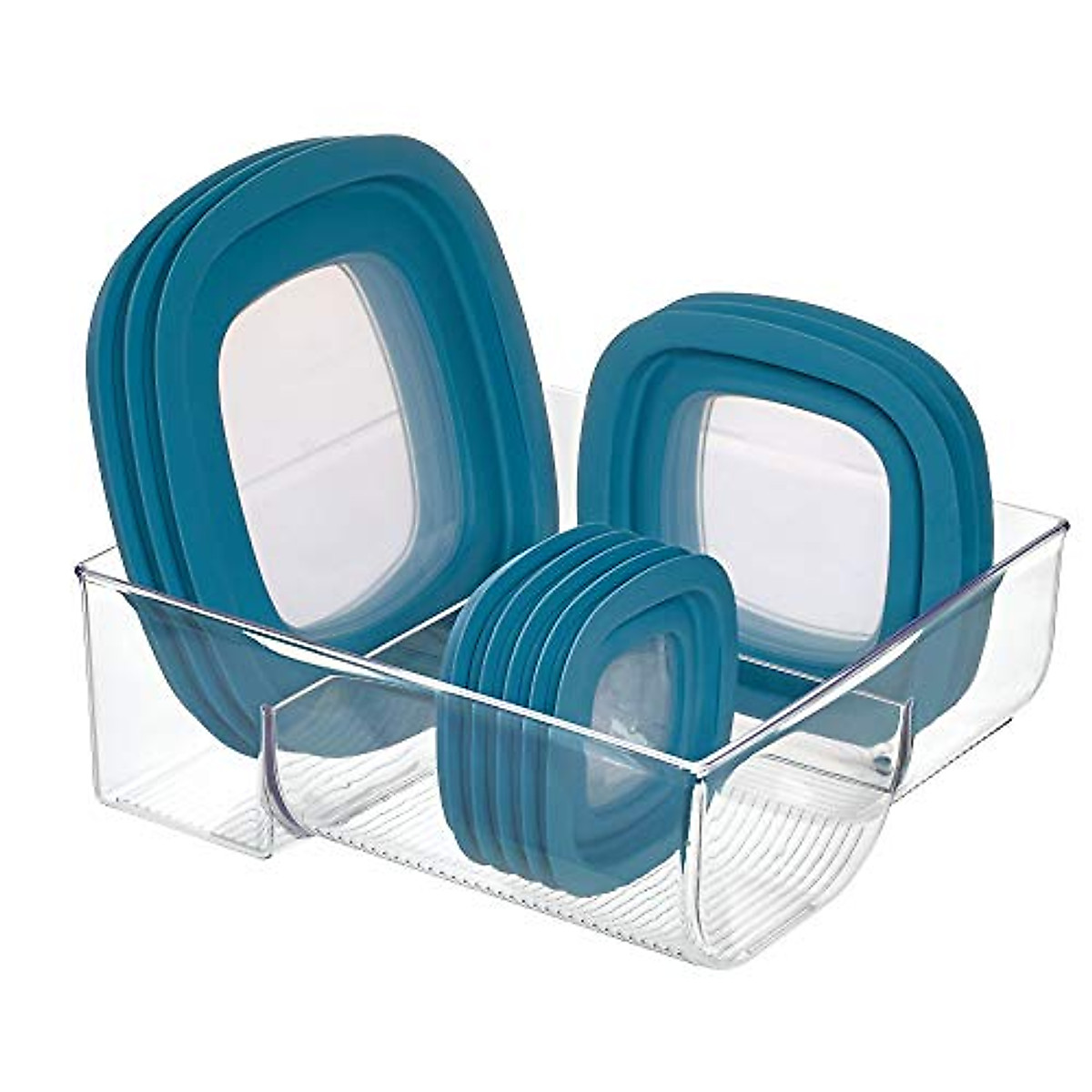iDesign Plastic Kitchen Binz Food Container Lid Storage Organizer for Cabinet, Pantry, Countertop, 11.49" x 10.92" x 4.12", Clear