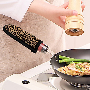 Youngerbaby Cool Leopard Print Hot Handle Covers Pot Pan Handle Covers Heat Resistant Skillet Handle Holder for Kitchen, BBQ Baking Cookware Cast Iron Skillet Handle Covers 2 Pcs
