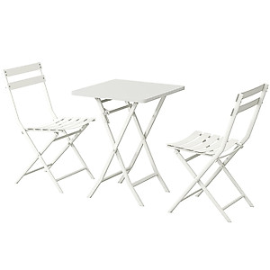 3 Piece Patio Bistro Set of Foldable Square Table and Chairs,Outdoor Furniture Sets with 2 Chairs and 1 Table for Bistro & Balcony Patio, Yard, Garden Outdoor/Indoor Conversation Set (White)