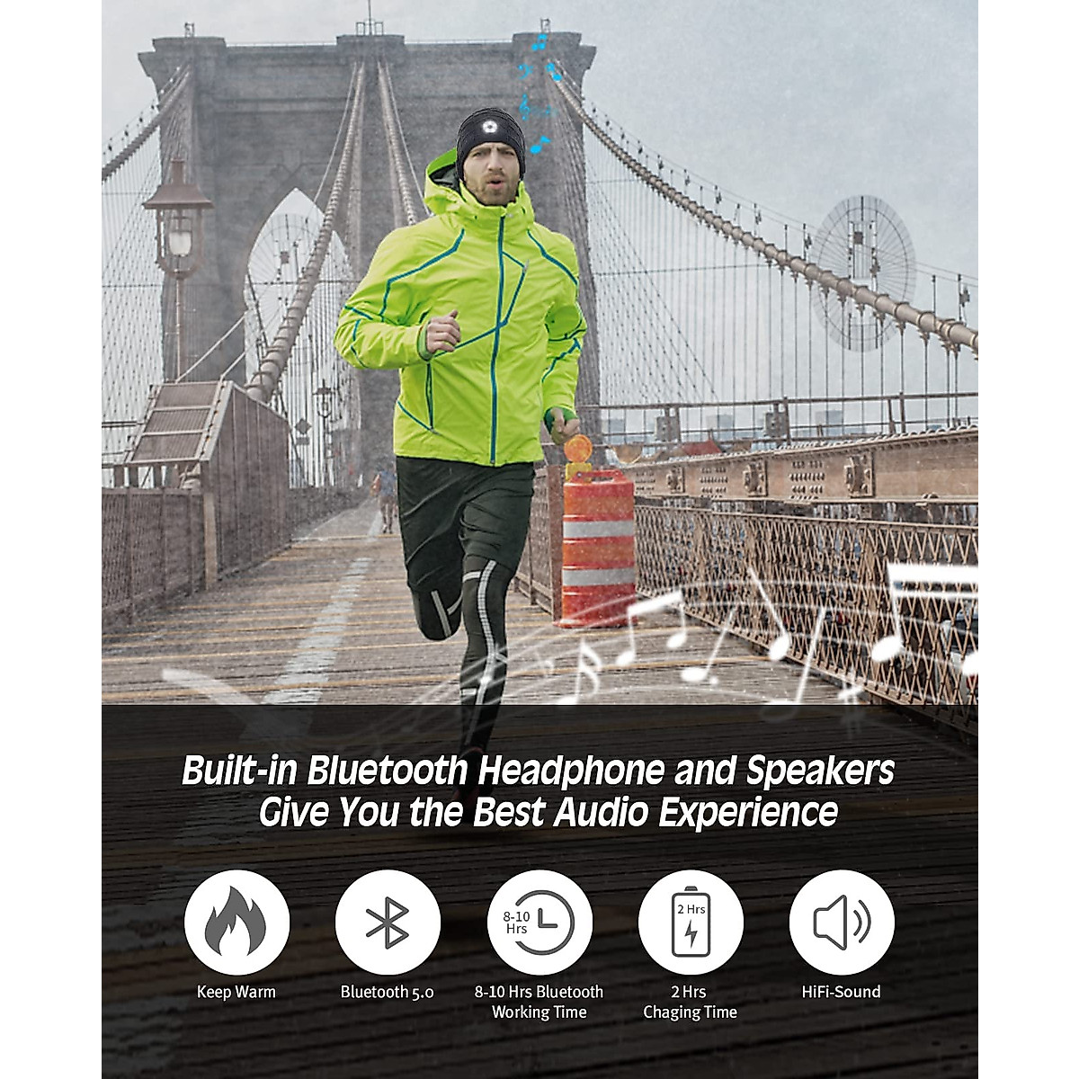 Sleep Mask Bluetooth Eye Mask with White Noise Bundle Bluetooth Beanie Hat with Light, Christmas Gifts for Men Women Dad