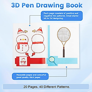 3D Pen Stencils, 20 Pages 40 Patterns 3D Drawing Book Templates, with a Reusable Transparent PVC Drawing Board, 3D Art Pen Accessories for Kids Ages 8-10 and Adults Starter for 3D Printing Pen