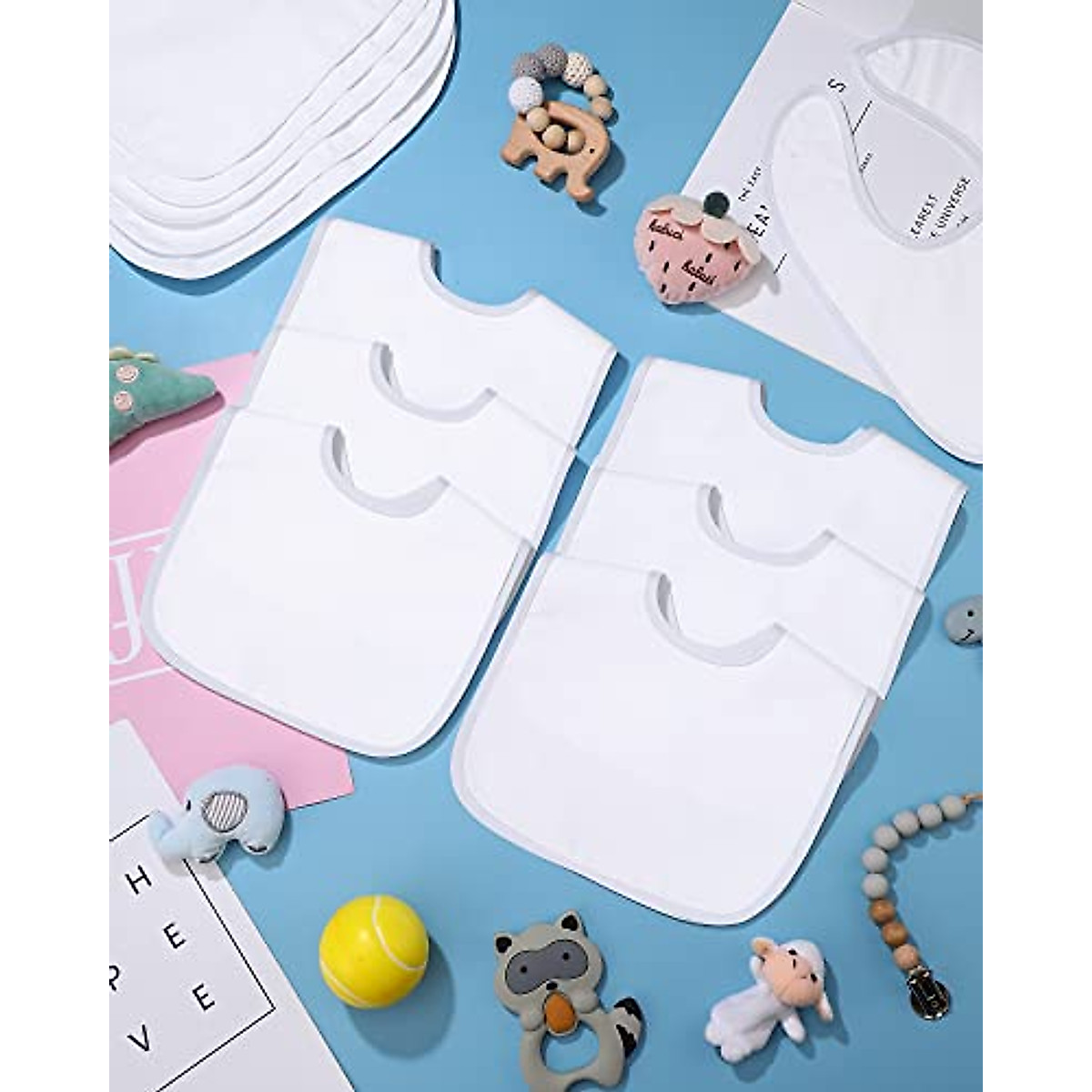 Foaincore 30 Pack Blank White Baby Bibs 2 Ply Waterproof Absorbent White Bibs Unisex Sublimation Baby Drool Bib with Hook and Loop Fastener Drooling Bibs for Baby Decorating Feeding Teething Drooling