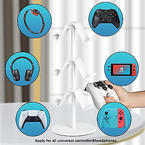 KELJUN Controller Holder White, Headset Holder,Great 3 Tier Controller Headphone Organizer for All Headsets Xbox ONE 360 Switch PS4 PS5 (Elegant White)
