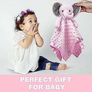 Pro Goleem Elephant Security Blanket with Stuffed Animal Snuggle Toy Lovey Soft Lovie Baby Registry Search Baby Girl Gifts for Infant and Toddler Pink 16 Inch