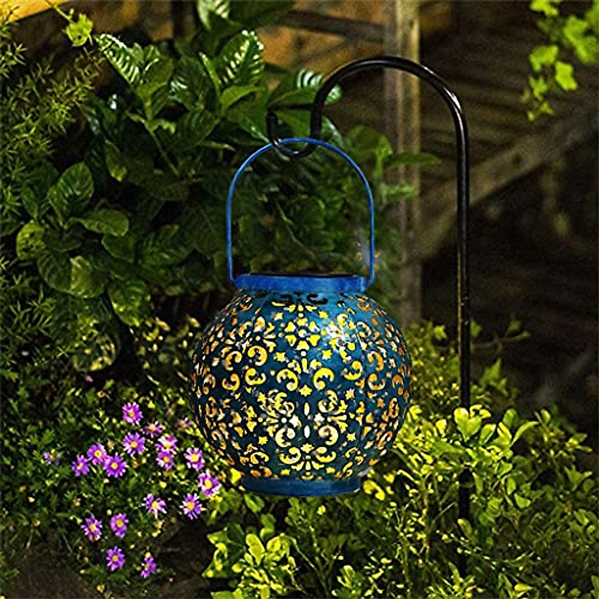 CHYSP Solar Led Iron Art Hollow Lantern Light Outdoor Decorative Lighting Handheld Hanging Lamp for Home Garden Yard Pathway