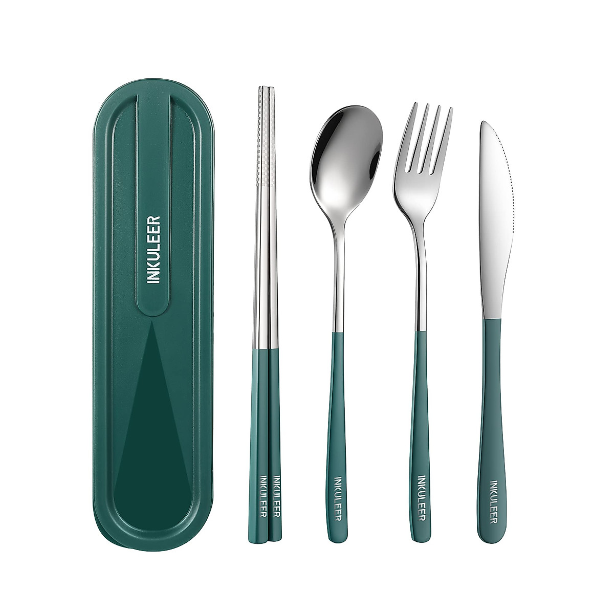 INKULEER Travel cutlery set, 18/8 stainless steel cutlery, Reusable utensils set with case, Portable Silverware Lunch Box for Camping and Office