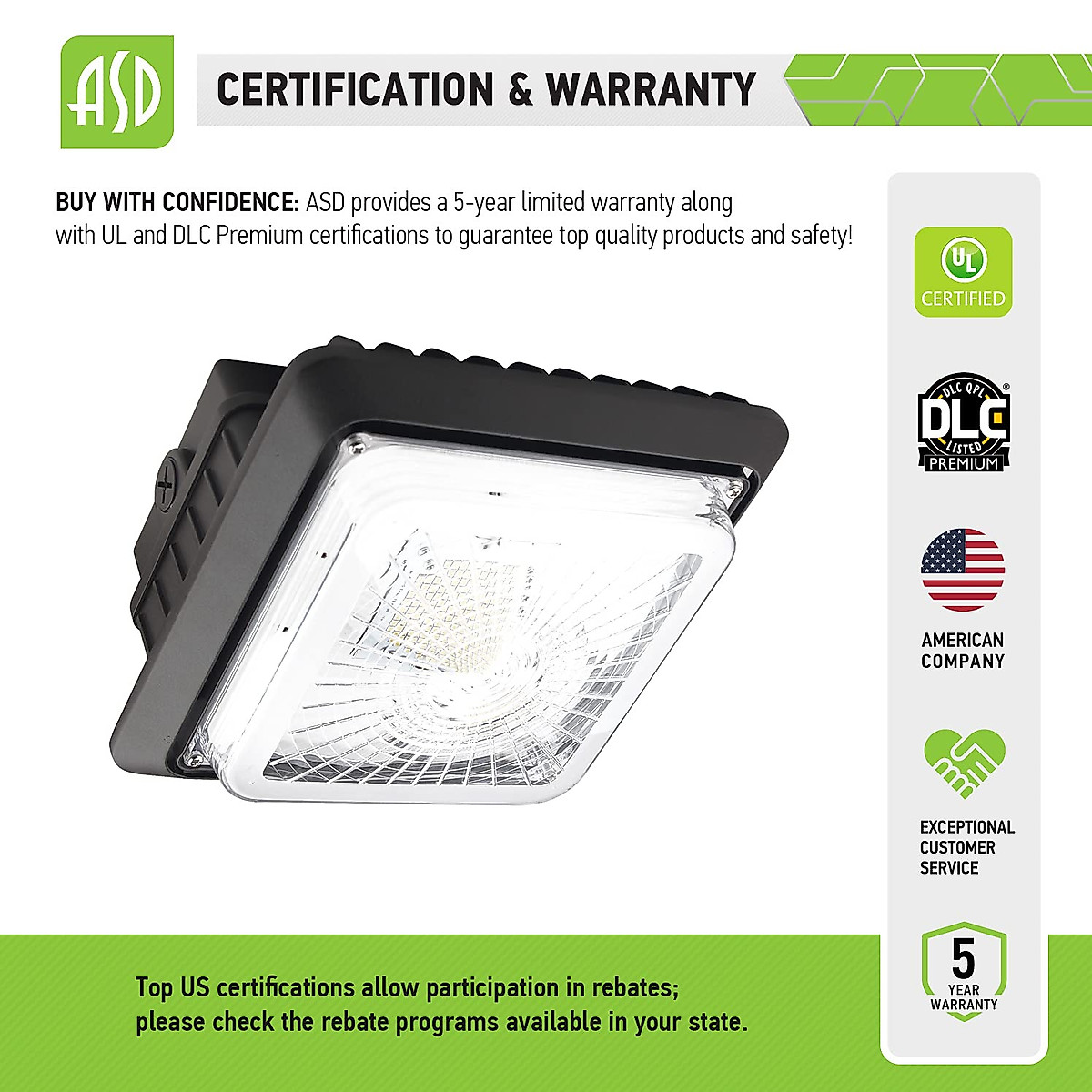 ASD 5000K Canopy LED Lights 347V-480V Dimmable IP65 40W 5400Lm Outdoor Ceiling Lights with J-Box | Light Fixture Canopy | Gas Station and Garage Light | LED Parking Lot Light UL&DLC