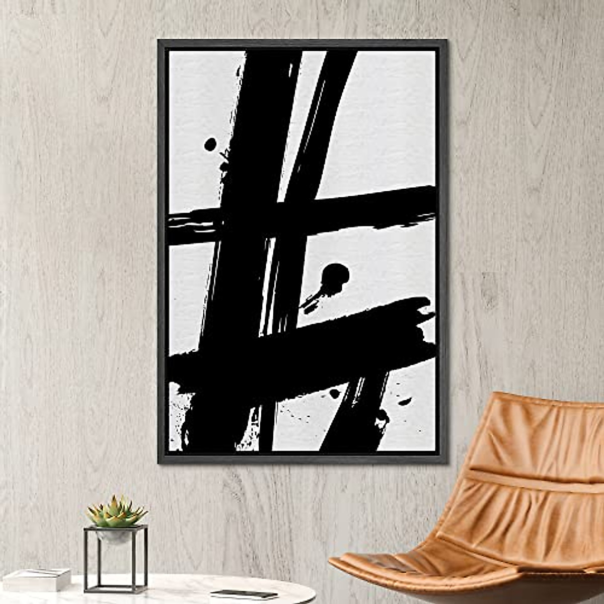 SIGNWIN Framed Canvas Print Wall Art Black Ink Paint Stroke Grid Landscape Abstract Shapes Illustrations Modern Art Minimal Relax/Calm Multicolor for Living Room, Bedroom, Office - 24"x36" Black