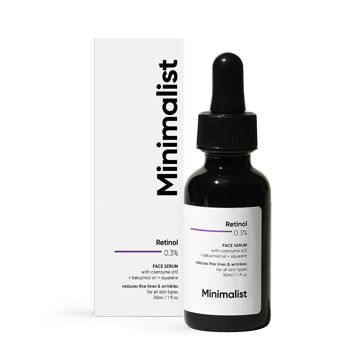 Minimalist 0.3% Retinol Serum For Anti Aging | Night Face Serum With Squalane Base & Coenzyme Q10 To Reduce Fine Lines & Wrinkles | For Women & Men | 1 Fl Oz / 30 ml