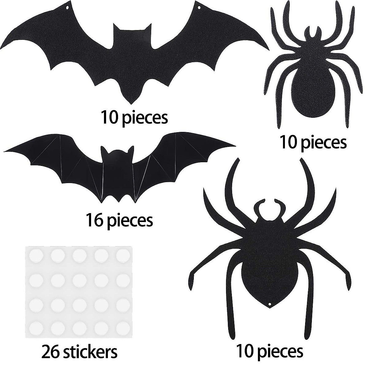 46 Pieces Halloween Bat Spider Decorations Hanging Bats and Spiders Wall Decals Window Stickers Halloween Party Supplies