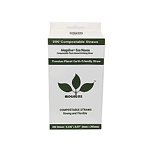 Compostable Straws, 200 Count Total, Mogalixe Certified Drinking Straws, 100% Plant-Based, Flexible, Paper Wrapped, Alternative to Plastic, Great for On The Go, Home, Restaurants... (200-Straws)