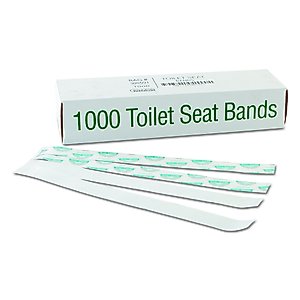 Bagcraft BGC300591 Sani/Shield Printed Toilet Seat Paper Band, Blue/White, 16" Length, 1-1/2" Width, Pack of 1000
