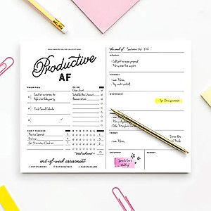 Bliss Collections Weekly Planner, Productive AF, Undated Tear-Off Sheets Notepad Includes Calendar, Organizer, Scheduler for Goals, Tasks, Ideas, Notes, To Do Lists and Habit Tracker, 8.5"x11" (50 Sheets)