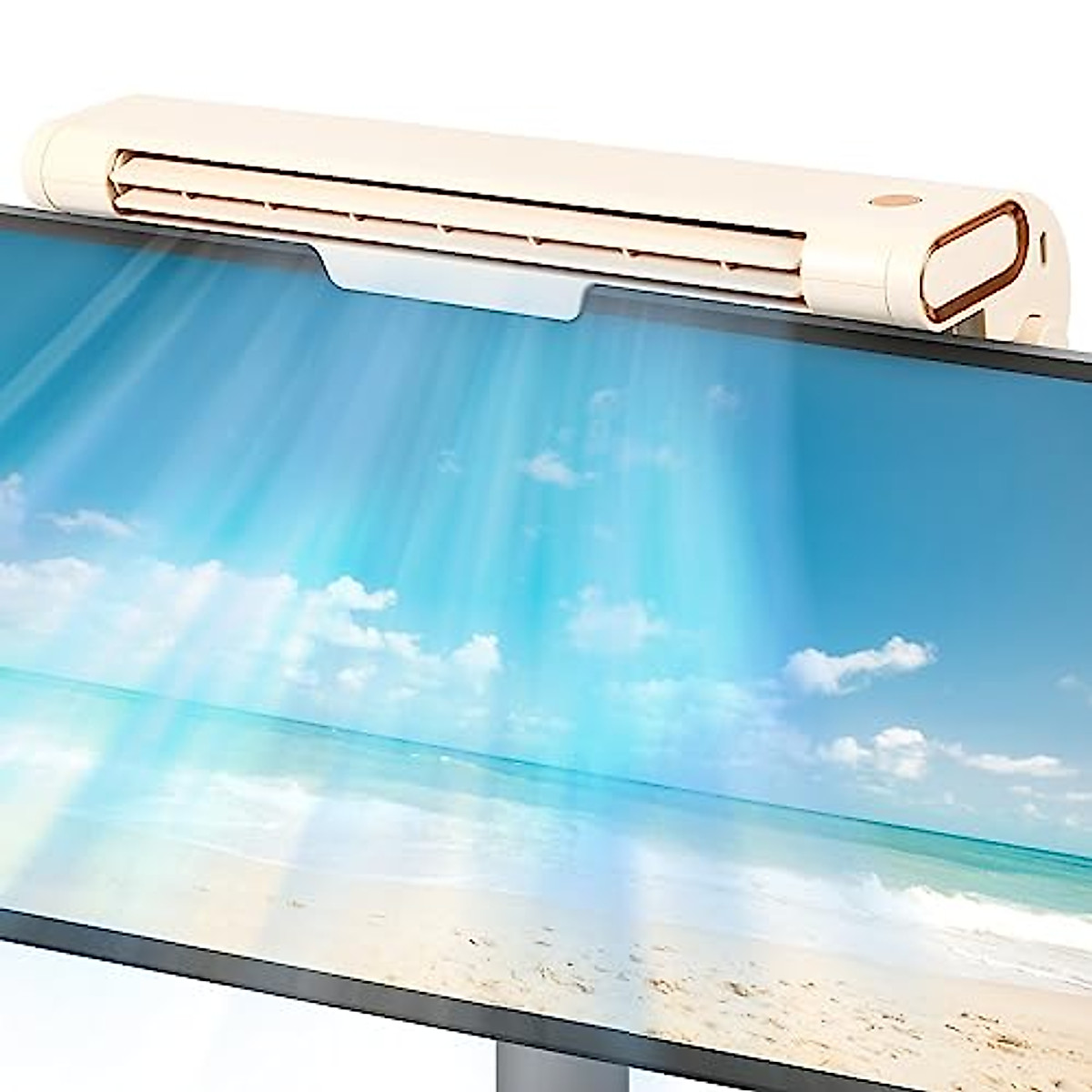 Avoeco Computer Monitor Fan, Office Fan, Space Saving, 3 Speeds, Screen Clip on Fan, for Cooling, Small Fan with USB Powered, Desk Fan, Bladeless Fan，Monitor Fan Bar, for Office, Home, Gaming (white)