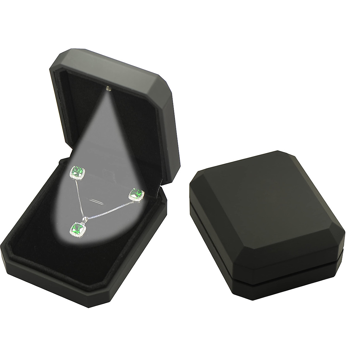 The Jewellery Pak LED Black Necklace Box Luxury Octagonal Design LED Pendant Jewelry Gift Box LED Necklace Jewelry Gift Box with Light for Men for Women Box Dimension 2.83〞(W)*3〞(D)*2.17〞(H)