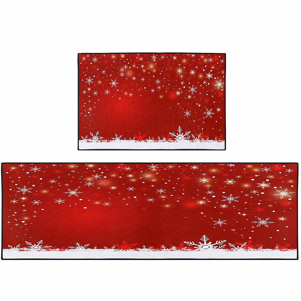 Tayney Christmas Kitchen Rugs and Mats Non Skid Washable Set of 2, Snowflake Red Snow Floor Mats, Xmas Runner Rug, Winter Kitchen Decor