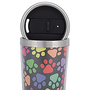 Elanze Designs Colorful Paw Prints on Black 16 Oz Stainless Steel Travel Mug
