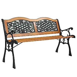 Trlec gt4-ly 49 inch Garden Bench Outdoor Patio Park Chair Furniture Hardwood Slat cast Iron Frame, Suitable for Patio, Porch, Deck or Garden