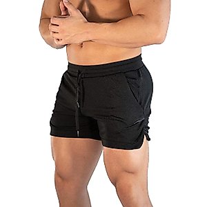 sandbank Men's Quick Dry Active Lightweight fitneess Bodybuilding Shorts with Pockets Black