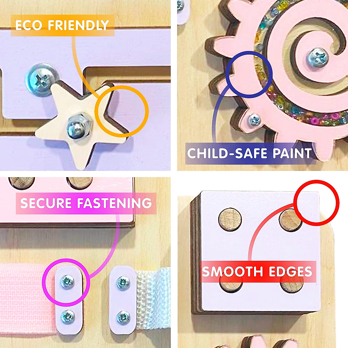 EvoKids Wooden Sorting Stacking Toy Busy Board for Toddlers – Zipper, Buckle in Handmade Activity Board – Plane Car Travel Sensory Montessori Developmental Educational Toys for Boy Girl