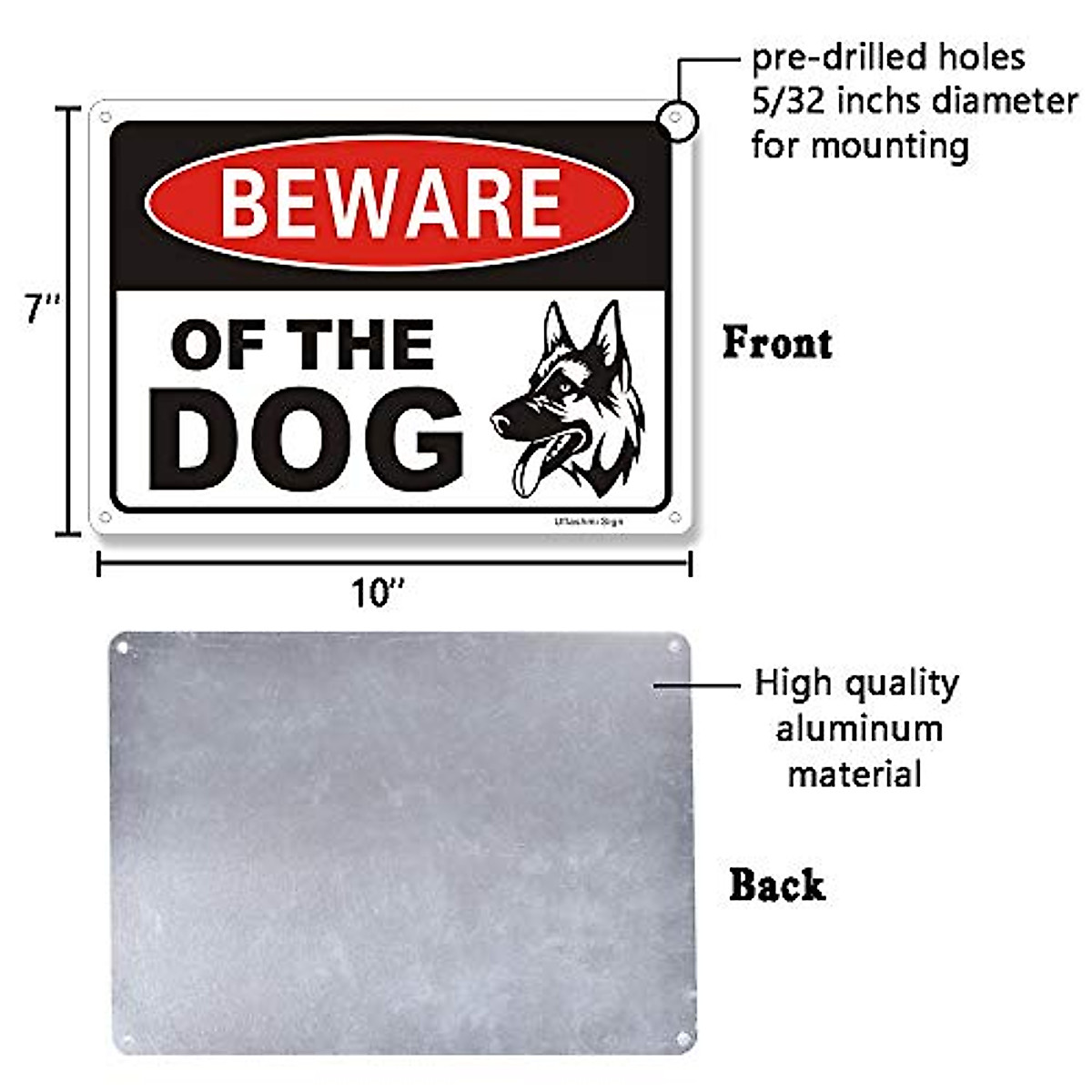 Uflashmi Beware of Dog Sign for Fence Yard, Dog Warning Sign, Aluminum Metal, 2 Pack, 7x10 inch