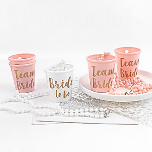 Framendino, 8 Pack Team Bride and Bride to Be Plastic Beaded Shot Glass Necklace Shot Glasses Bridal Necklace with Gold Foil for Bachelorette Party Decorations