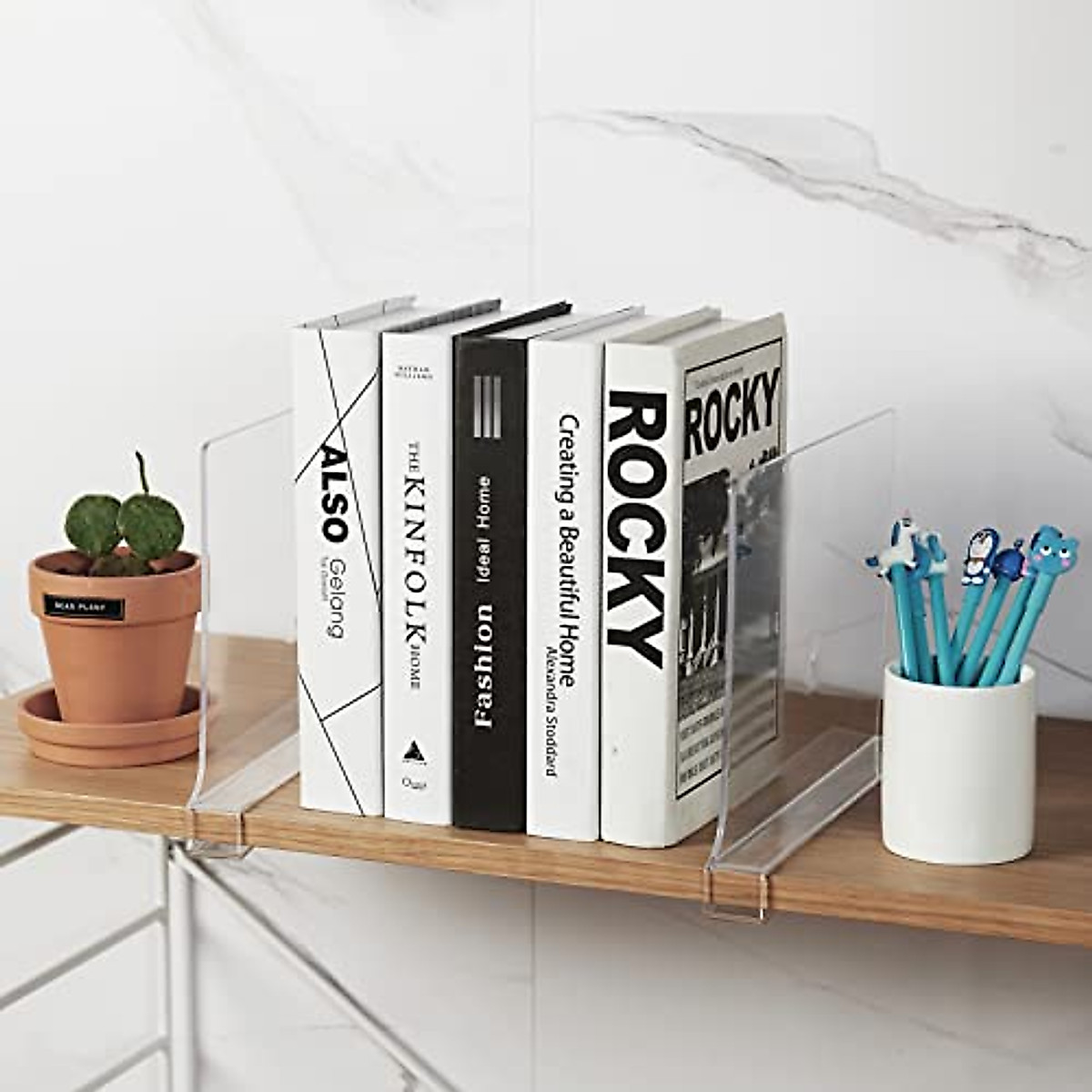 2PCS Acrylic Clear Shelf Dividers, Closet Dividers for Shelves, Shelf Separators in Closet, Wood Shelf Organizer for Closet, Bedroom, Kitchen and Office