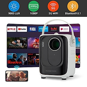 5G WiFi Portable Video Projector, 1080P HD Projector 9000L Mini Projector with Tripod, Outdoor Movie Projector Supported Compatible with Bluetooth / WIFI / USB / SD Card