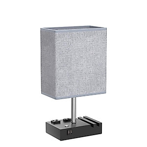 lifeholder Fully Dimmable Table lamp, Lamps with Two Phone Stands and AC Outlet, Bedside Lamp with Two LED Bulb for Bedroom, Living Room,Study(Set of 2) Light Grey