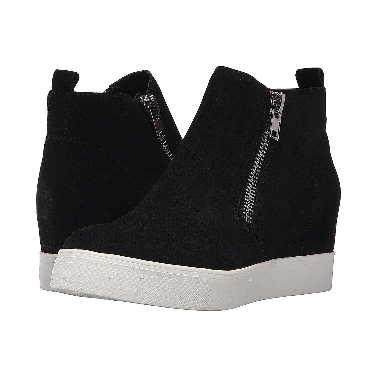 Steve Madden Women's Wedgie Sneaker, Black Suede, 9