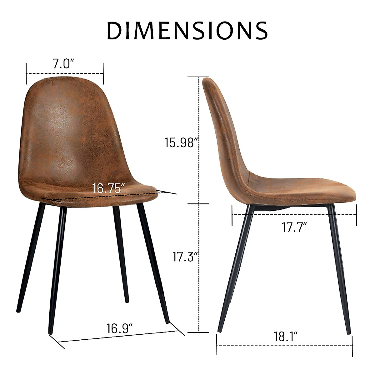 FurnitureR Dining Chairs Comfortable Upholstered Side Seating Armless for Home Kitchen Bedroom Living Room Guest Restaurant Cafe (Brown, Set of 4)