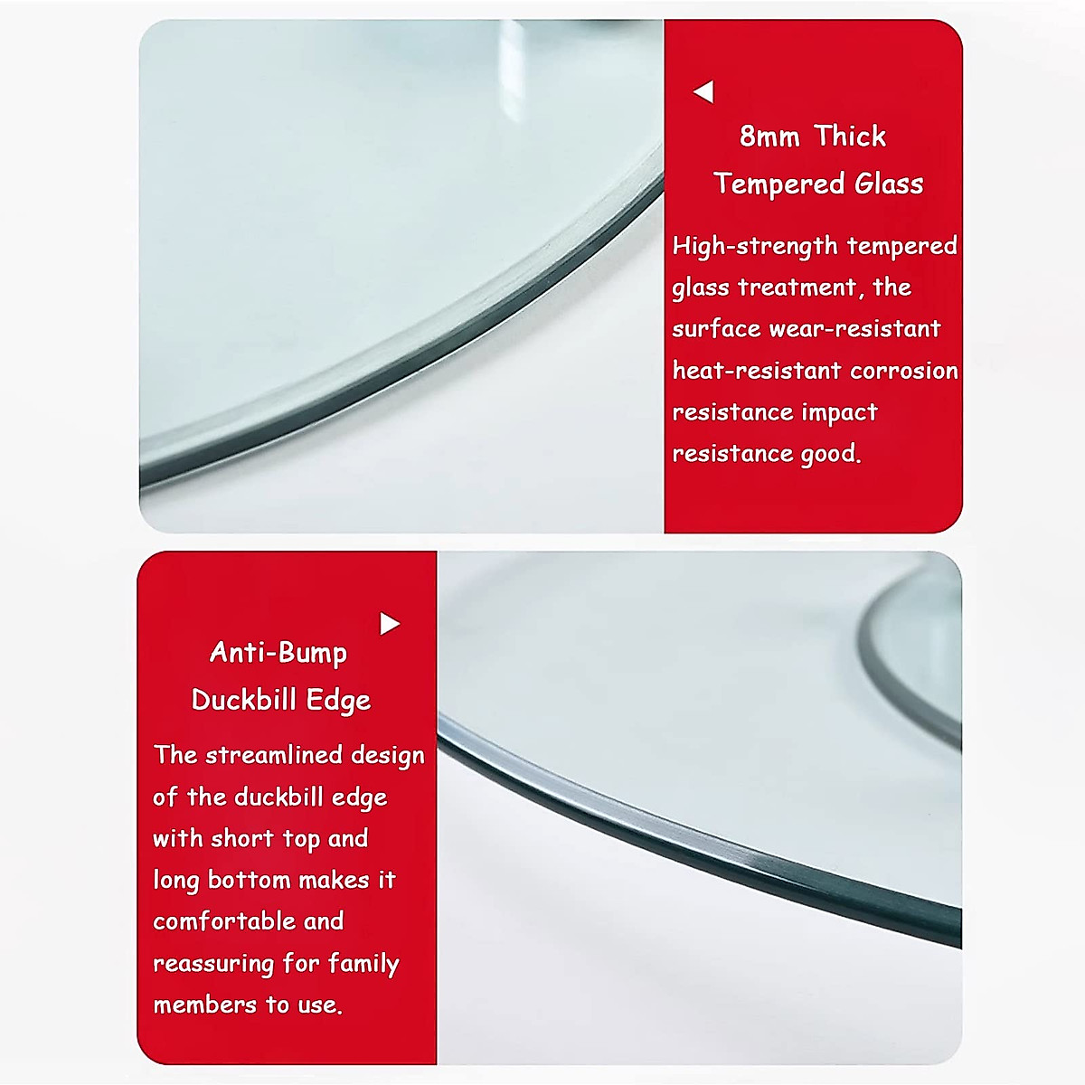 Transparent Glass Lazy Susan Turntable 0.31in Thick Rotating Serving Tray Round Tabletop Rotating Tray with Aluminum Alloy Auxiliary Wheel Bearing Not Easy to Dump Easy to Share Food (Size : 35in)