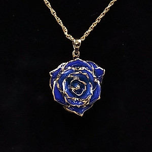 Eternal Necklace by Eternal Rose 24k Gold Dipped Forever Rose Necklace - (Blue Velvet)
