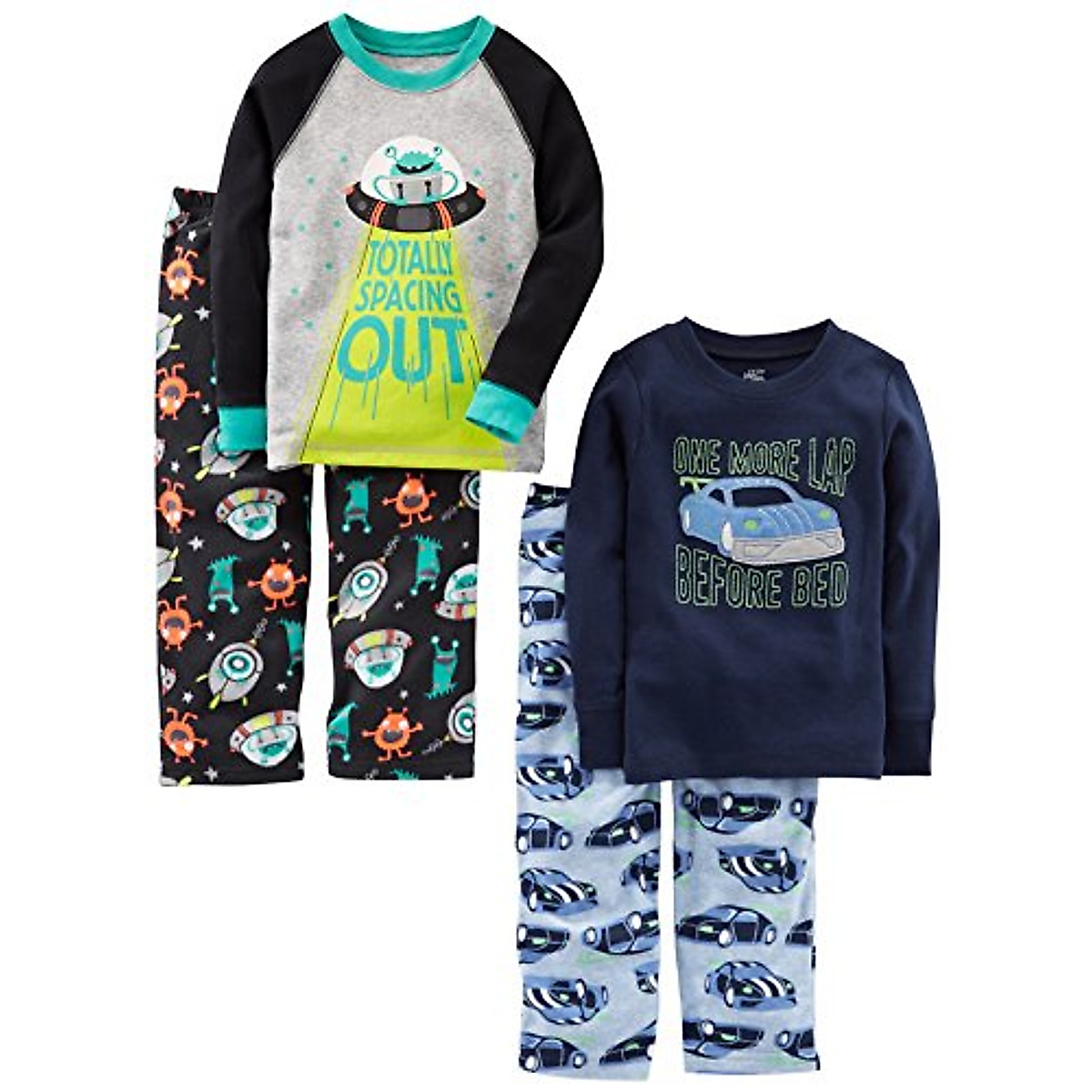 Simple Joys by Carter's Boys' 4-Piece Pajama Set (Cotton Top & Fleece Bottom), Cars/Space, 8