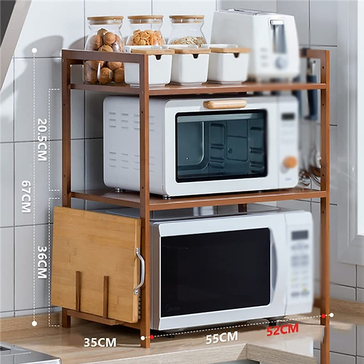 EYHLKM Kitchen Countertop Storage Rack Multilayer Bamboo Adjustable Shelf Suitable (Color : A, Size : 67cm*55cm)