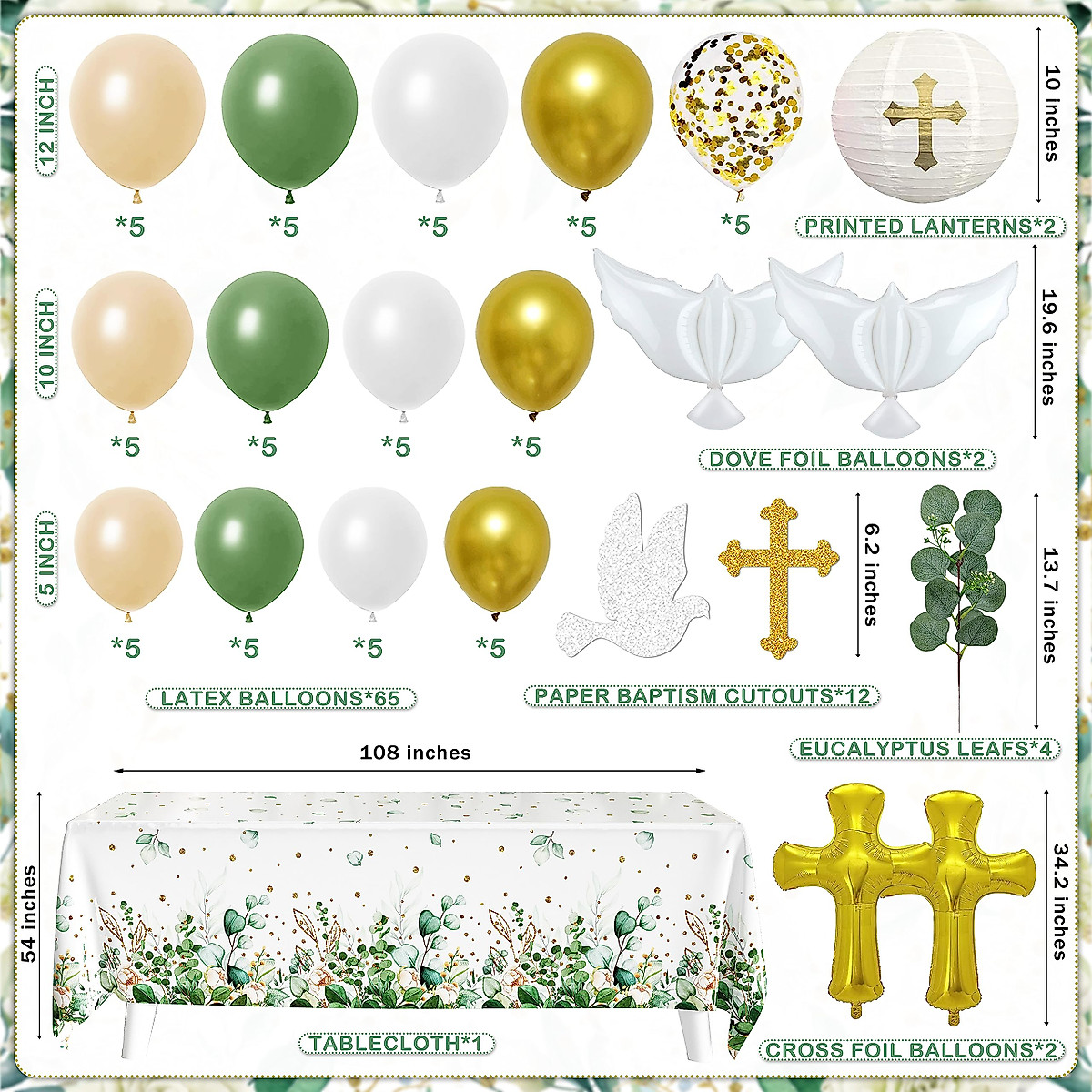 Baptism Party Decorations Mi Bautizo Party Supplies First Communion Decor Boys Girls Baby Shower Christening Decorations God Bless Backdrop Tablecloth Banner Balloons Garland (Baptism-01)