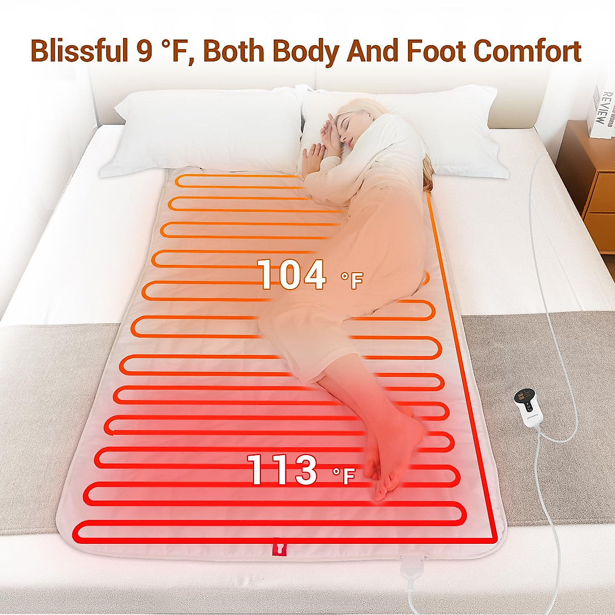 Comfytemp Heated Mattress Pad Twin, Dual Zone Electric Bed Warmer-Upper Body & Foot Temperature Difference Design, Water-Resistant Bed Heater with 12 Heat Settings & Auto-Off, Multi-Mode, Washable