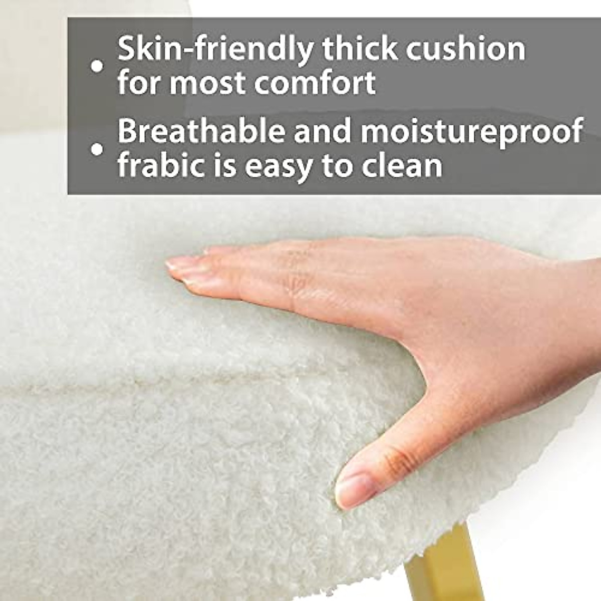 JUFU Dining Chairs Set of 4 Teddy Fleece Chair, Modern Side Chairs Upholstered Dining Room Chairs with Soft Cushion Seat & Gold Metal Legs Mid Century Chairs for Dining Room/Living Room/Kitchen