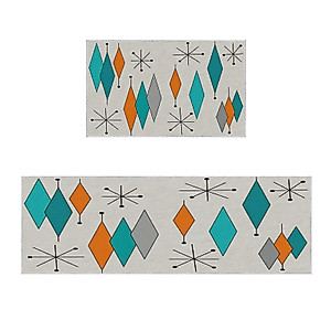 Libaoge Kitchen Rugs and Mats Set of 2 - Mid-Century Modern Diamond Pattern Doormat with Non Skid Rubber Backing Floor Mat Accent Area Runner Indoor Entrance Carpet 19.7"x31.5"+19.7"x47.2"