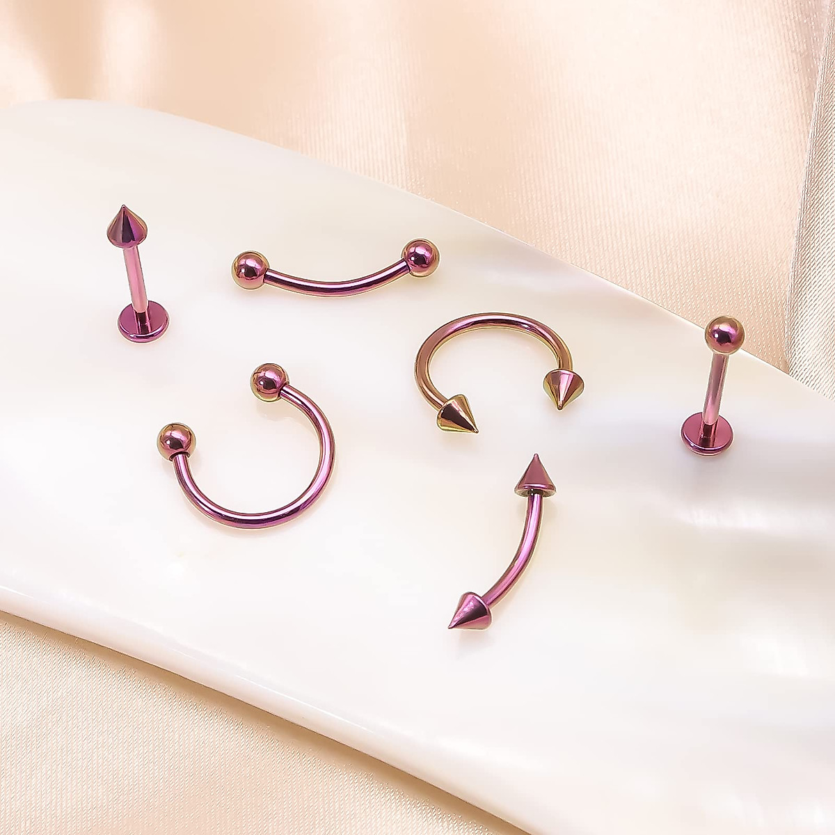 BLISI 6pcs Body Piercing Jewelry Lot 16G Titanium Nose Septum Lip Cartilage Tragus Eyebrow Industrial Barbell Horseshose Piercing Kit Jewelry 8mm/10mm (6pcs Pink, 16G 1.2x10x3)