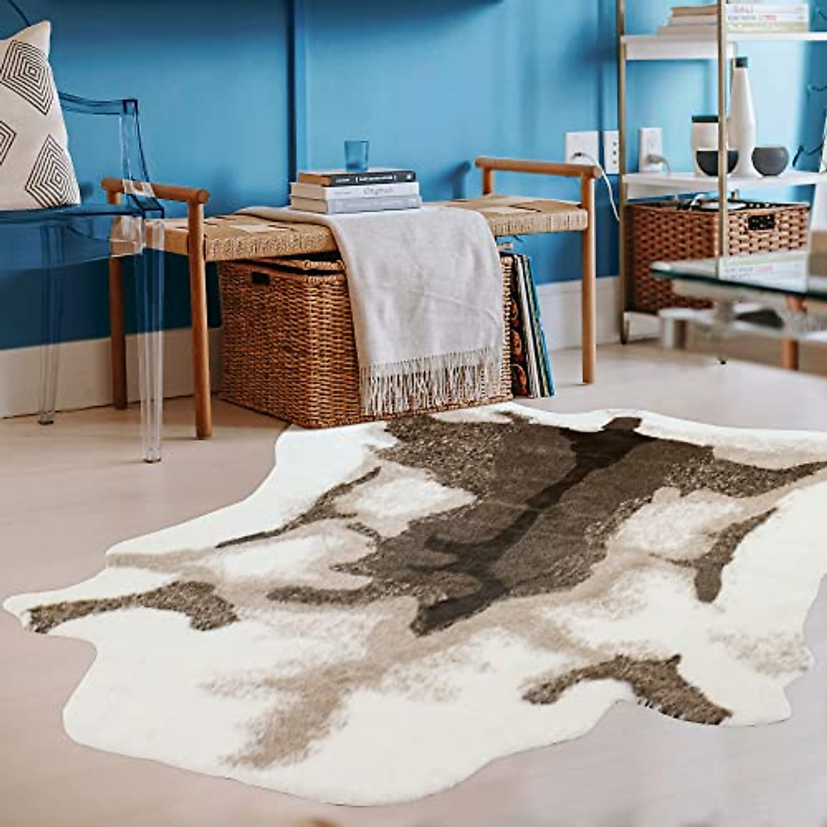 KOOBAYR Faux Cowhide Rug 5x6 feet - Cow Print Rug - Synthetic Cowhide and Western Decor Rug - Cow Rugs for Living Room Bedroom & Office Machine Washable Rug