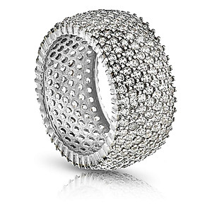 PORI JEWELERS Sterling Silver 7 Row CZ Micro-Pave Set Engagement/Wedding Ring (Sterling-Silver, 7)