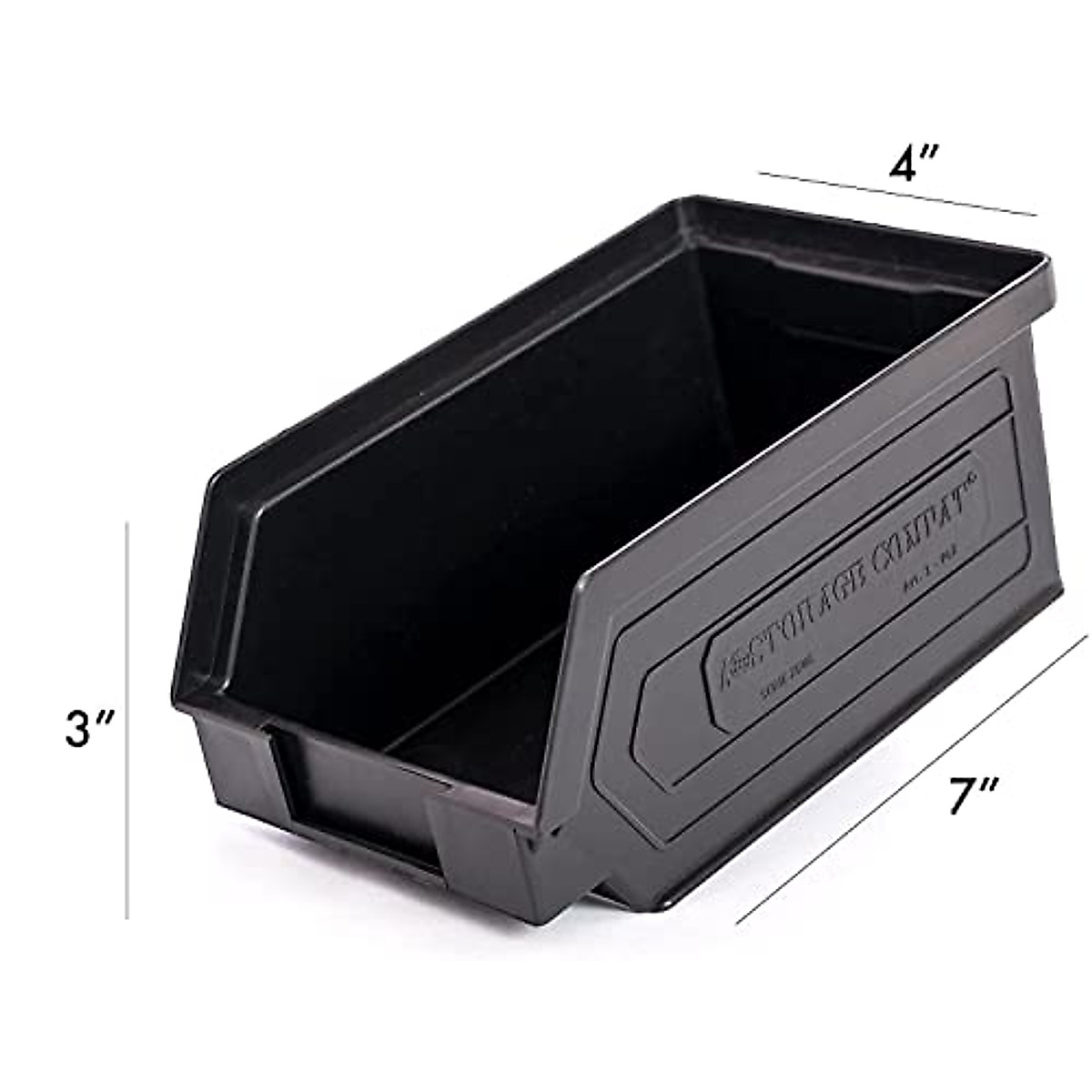 12 Pack Small Storage Bin, Wall Mount Storage, Hanging and Stacking Bin, Freestanding | 7” x 4” x 3” Plastic Container | Black | Zeus 1PLZ06 | StorageCompat