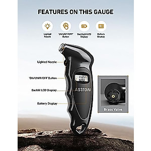 AstroAI Digital Tire Pressure Gauge with Replaceable AAA Batteries, 150 PSI 4 Settings Stocking Stuffers for Car Truck Bicycle Backlit LCD Non-Slip Grip Car Accessories, Black