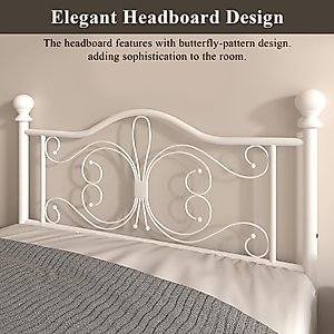 LoVinson Full Size Bed Frame，Metal Platform Bed Frame with Headboard, Butterfly Pattern Design Headboard & Footboard, Strong Metal Slat Support, Easy Assemble, No Box Spring Needed, Noise Free, White